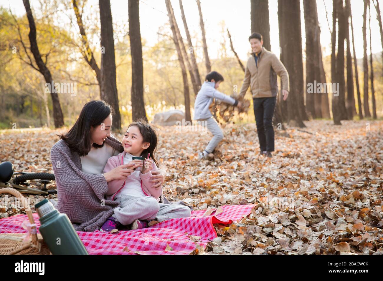 Happy family camping in the open air Stock Photo - Alamy