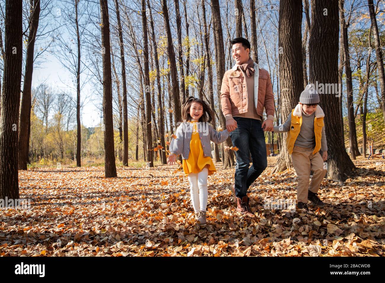 Happy father and children play outdoors Stock Photo - Alamy