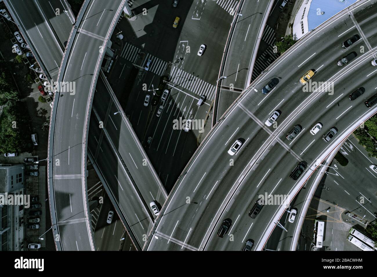 Aerial view of Nanpu Bridge Nanpu Bridge Approach Bridge in Shanghai ...