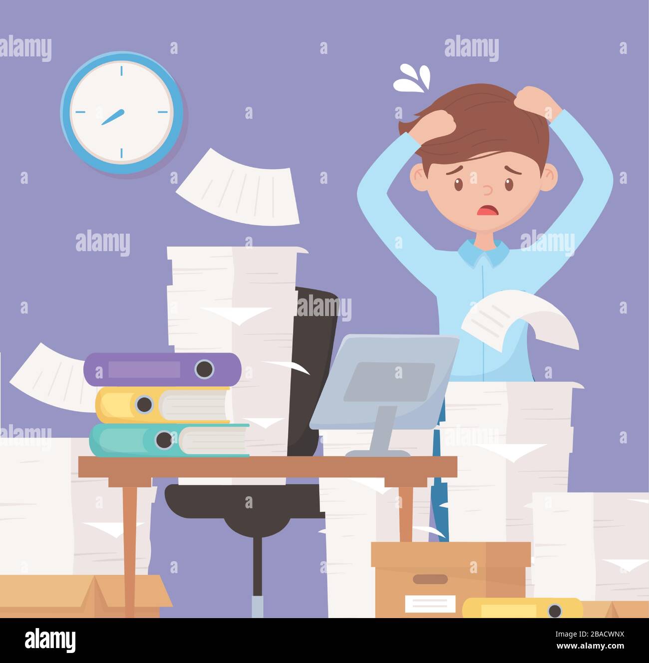 Desk Cartoon Image Of Full Of Papers