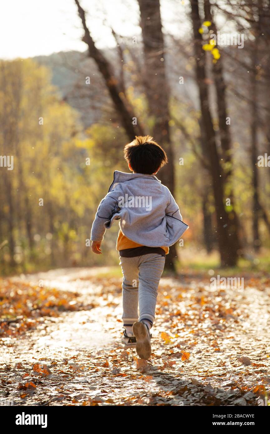 Happy boy running back in the outdoor Stock Photo - Alamy