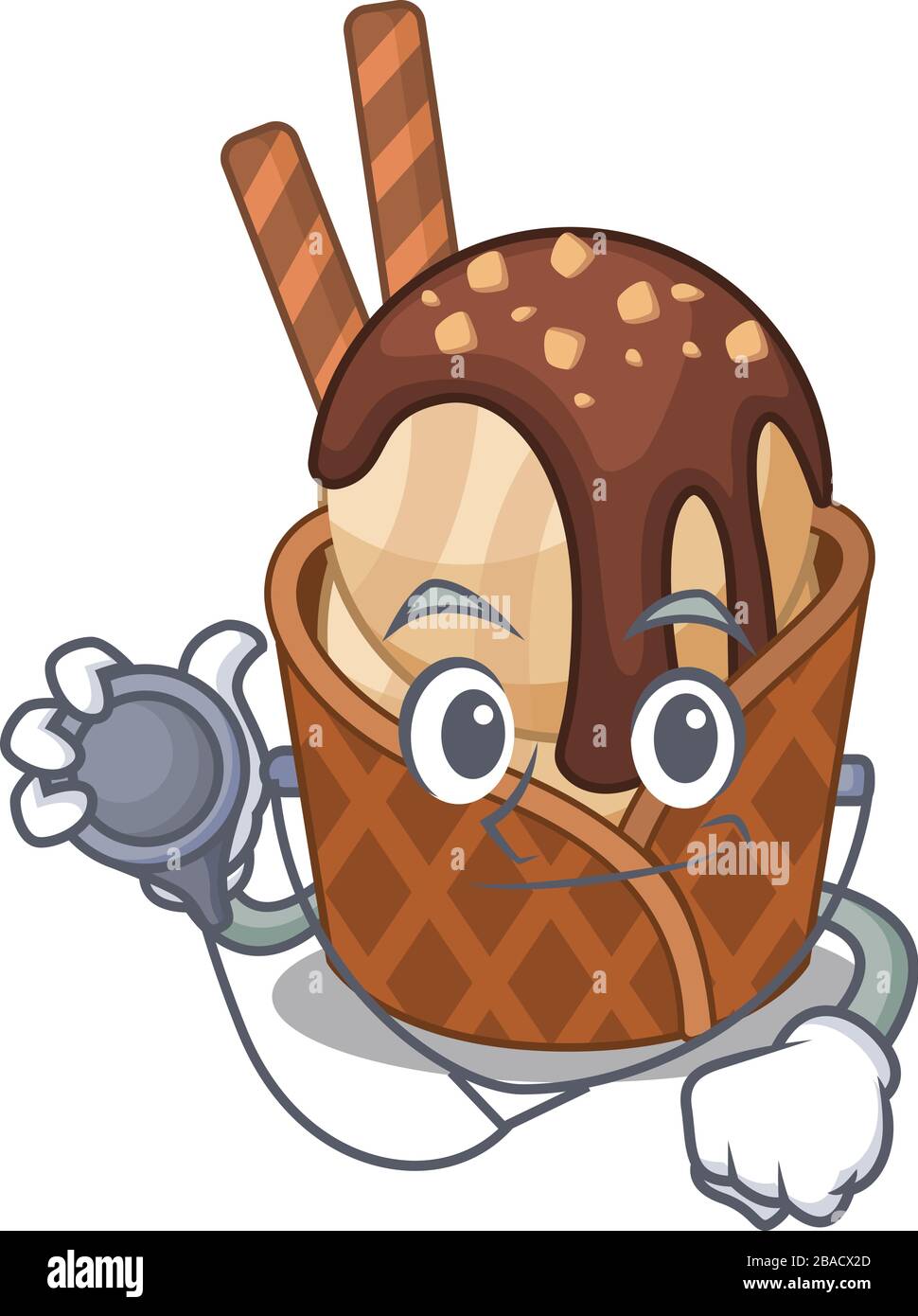 An elegant coffee ice cream in a Doctor Cartoon character with tools ...