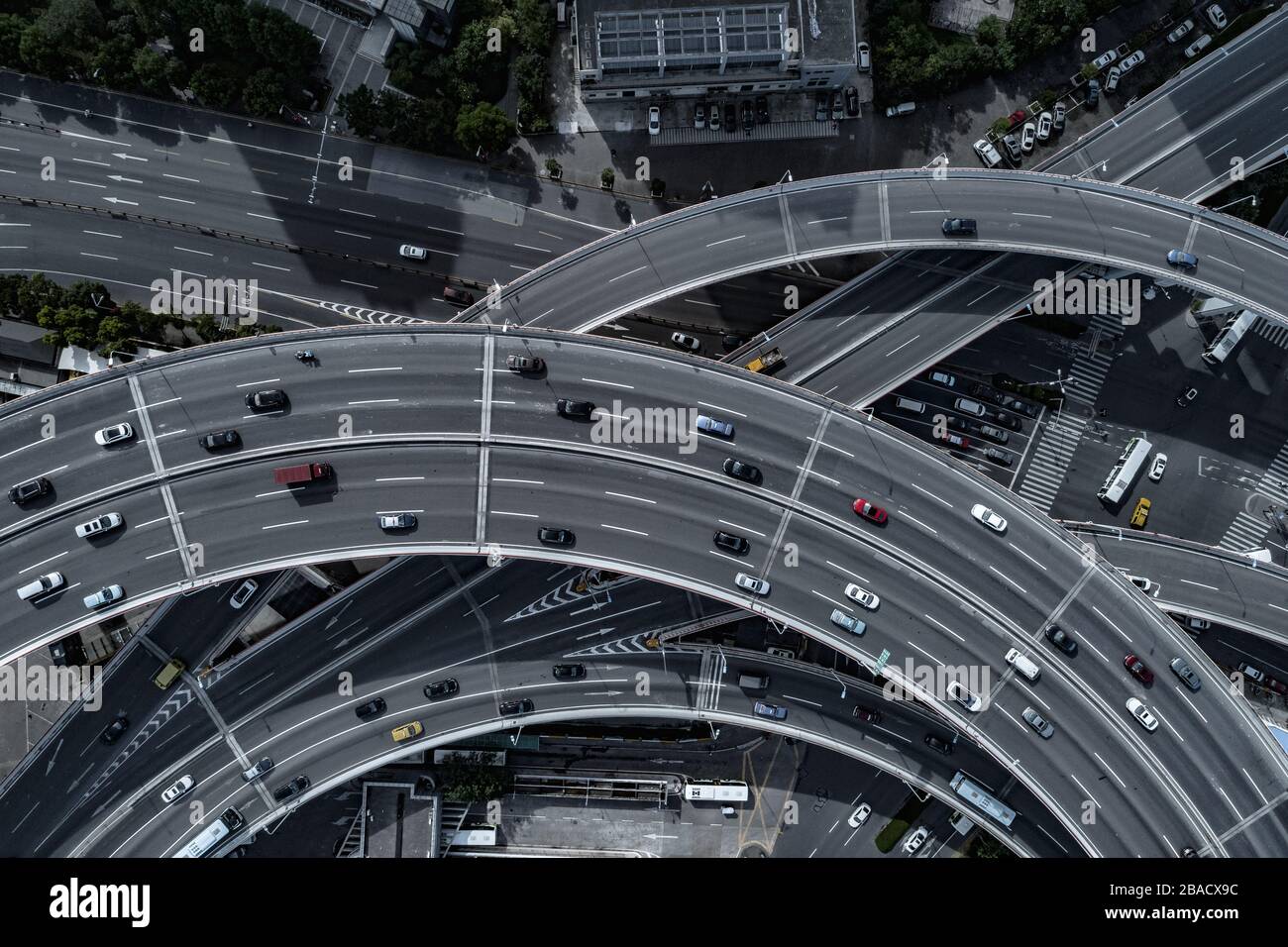 Aerial view of Nanpu Bridge Nanpu Bridge Approach Bridge in Shanghai ...