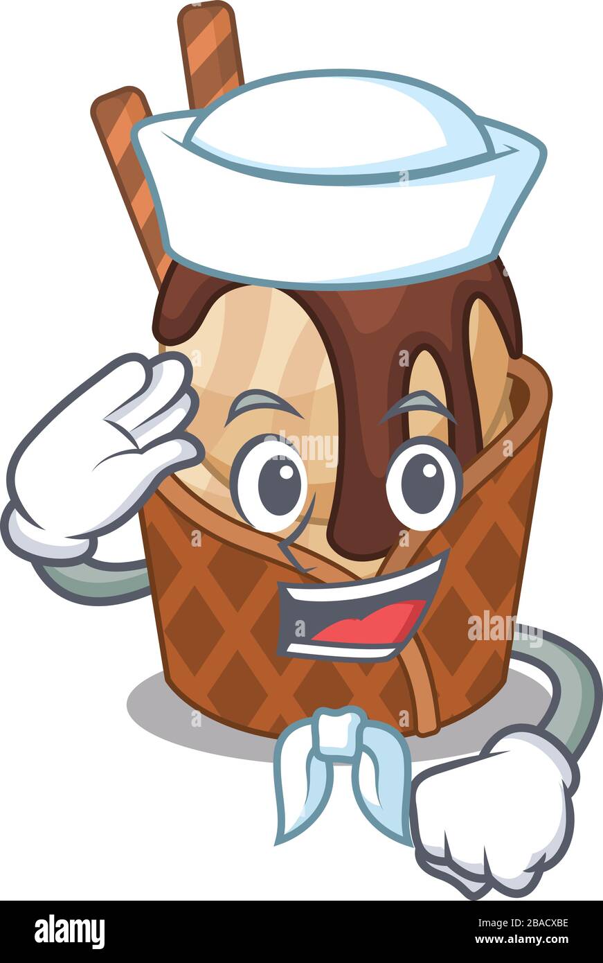 Cute coffee ice cream Sailor cartoon character wearing white hat Stock ...