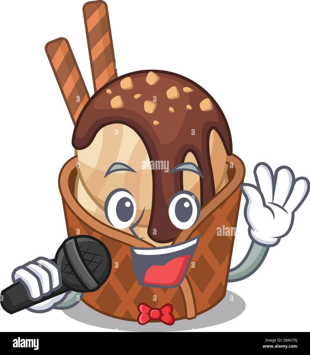 Cute coffee ice cream sings a song with a microphone Stock Vector Image ...