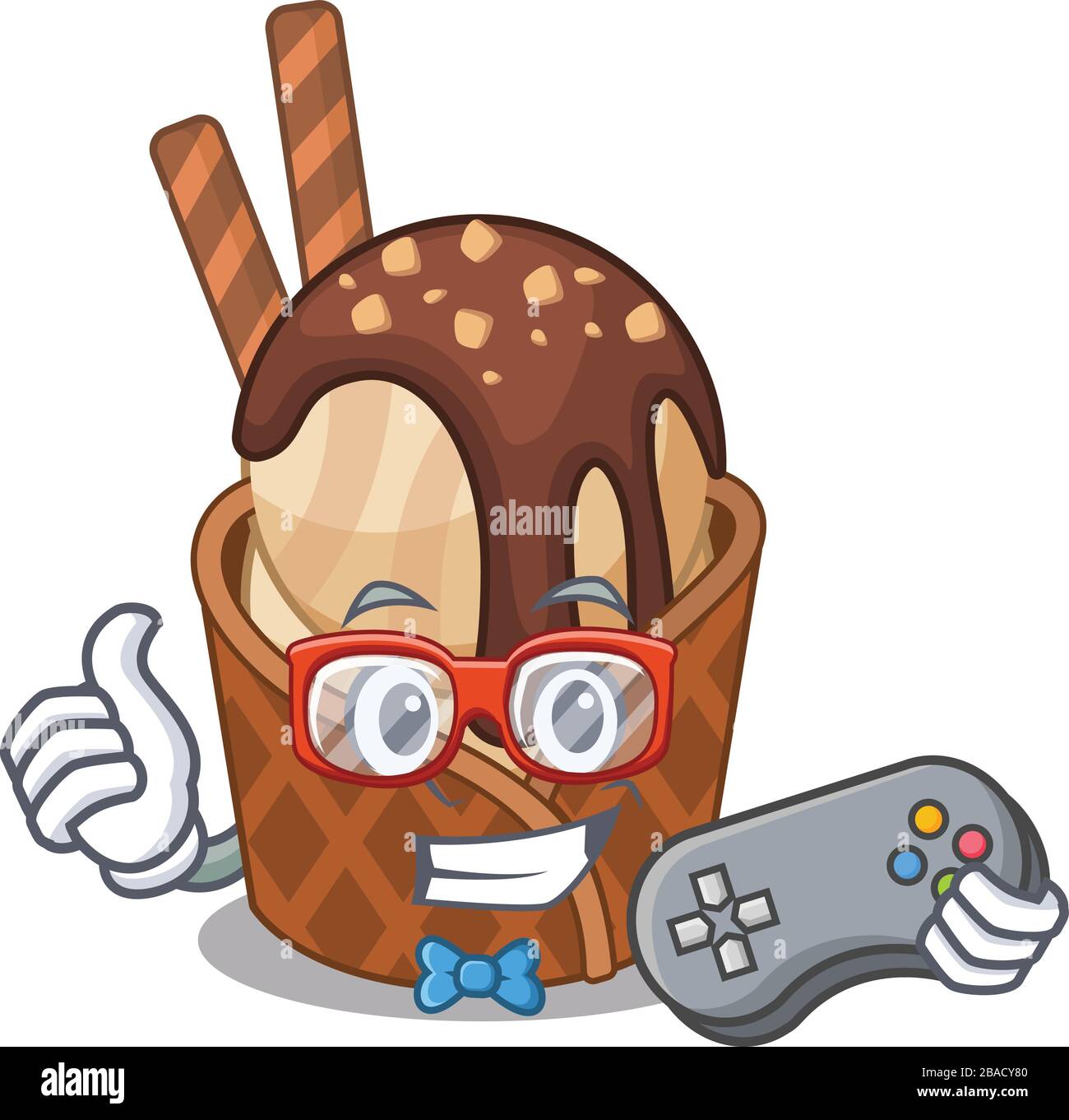 Cool gamer of coffee ice cream mascot design style with controller ...