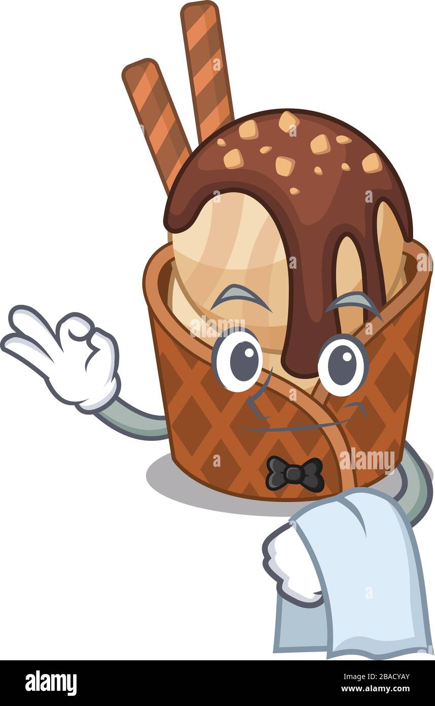 A design of coffee ice cream cartoon character working as waiter Stock ...