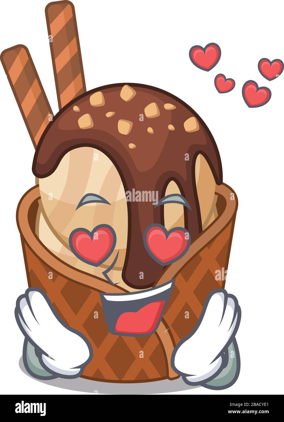 cute coffee ice cream cartoon character showing a falling in love face ...