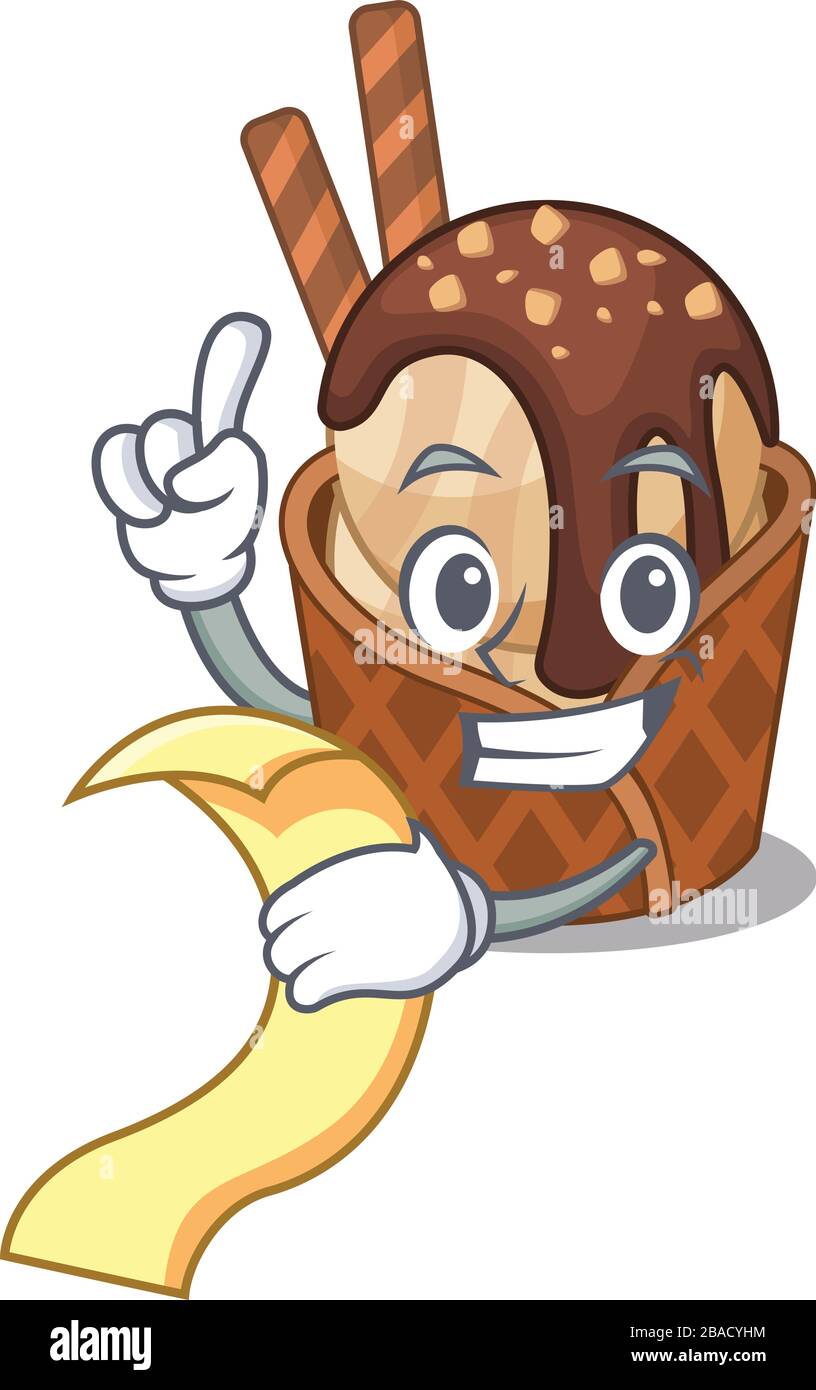 cartoon character of coffee ice cream holding menu ready to serve Stock ...