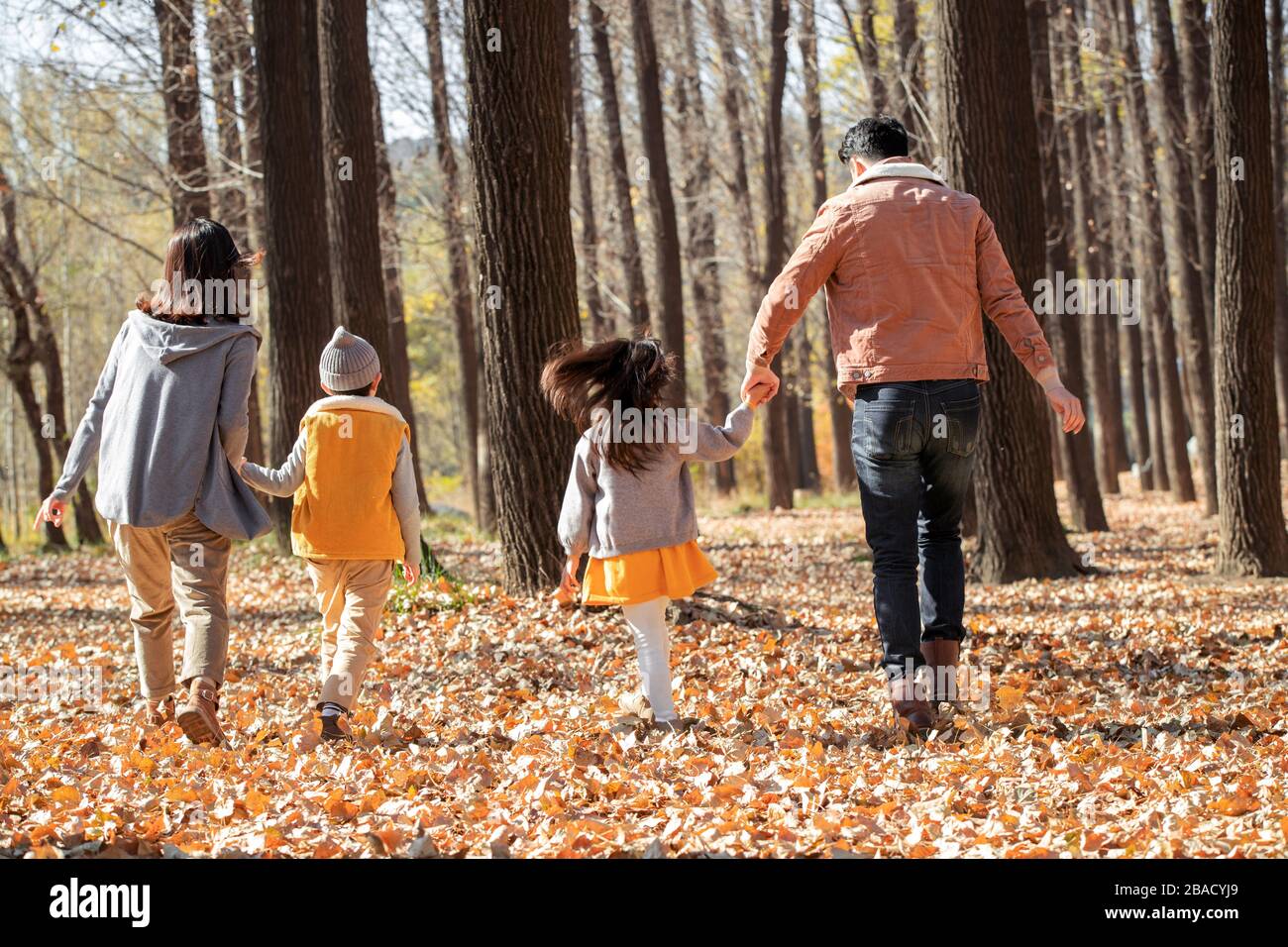 Happy family in the outside for a walk back Stock Photo - Alamy
