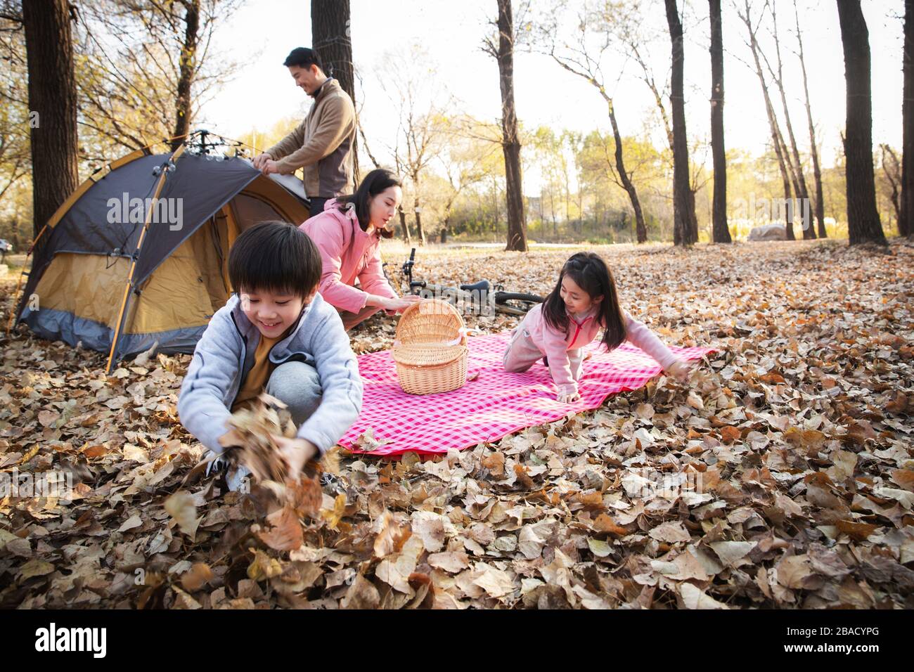Happy family outdoor outing for a picnic Stock Photo - Alamy