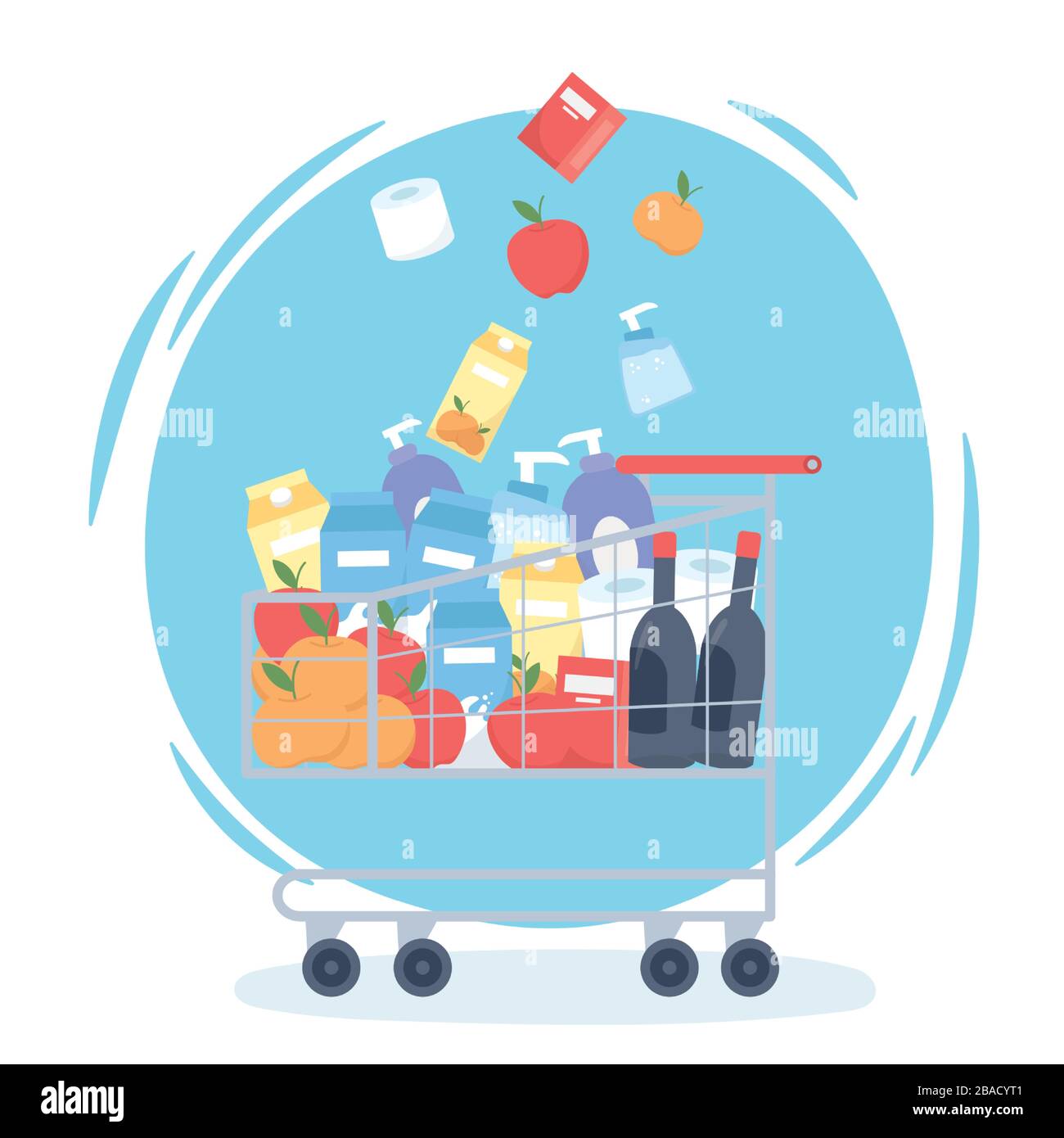 falling food beverages fruits in market cart hoarding excess purchase ...