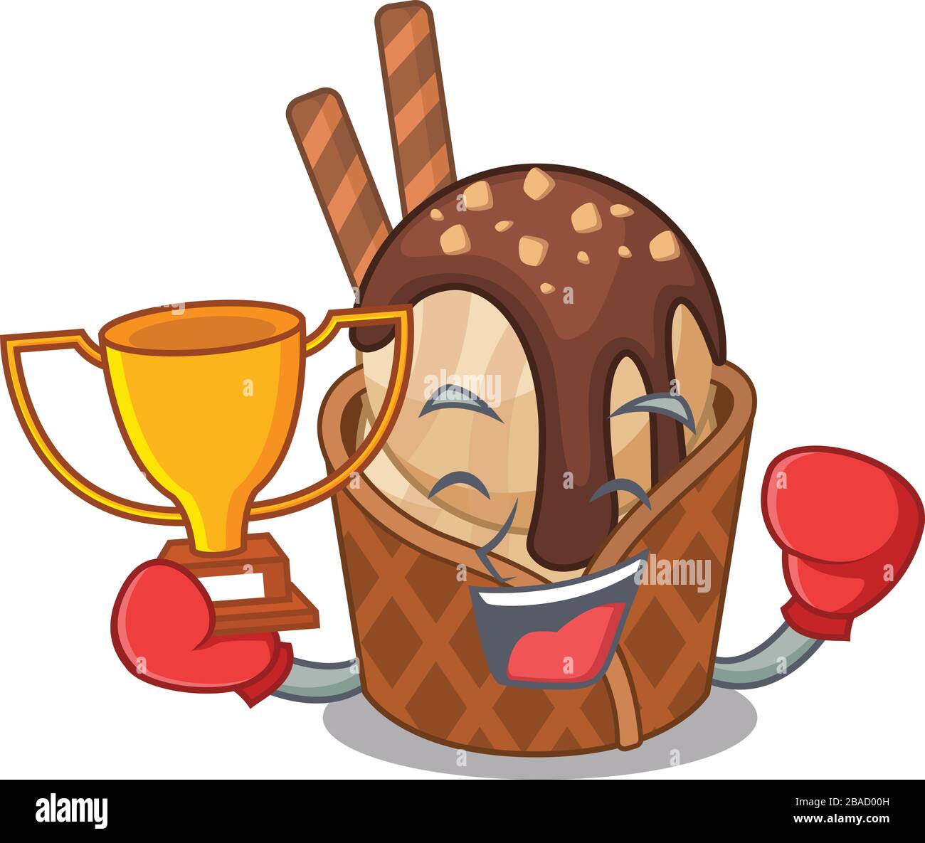 Happy face of boxing winner coffee ice cream in mascot design style ...