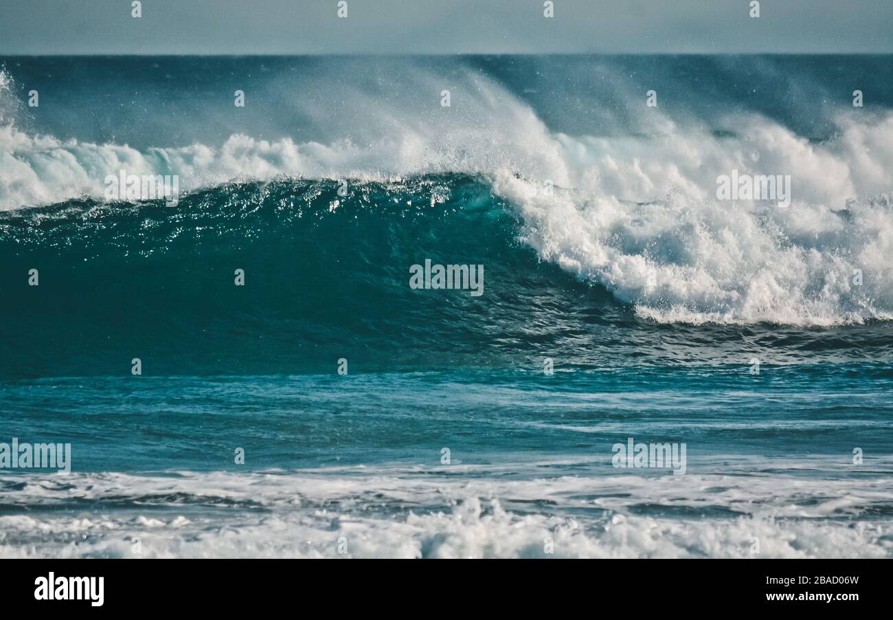 A Furious Blue Ocean Wave at Bass Straight, Victoria, Australia Stock ...