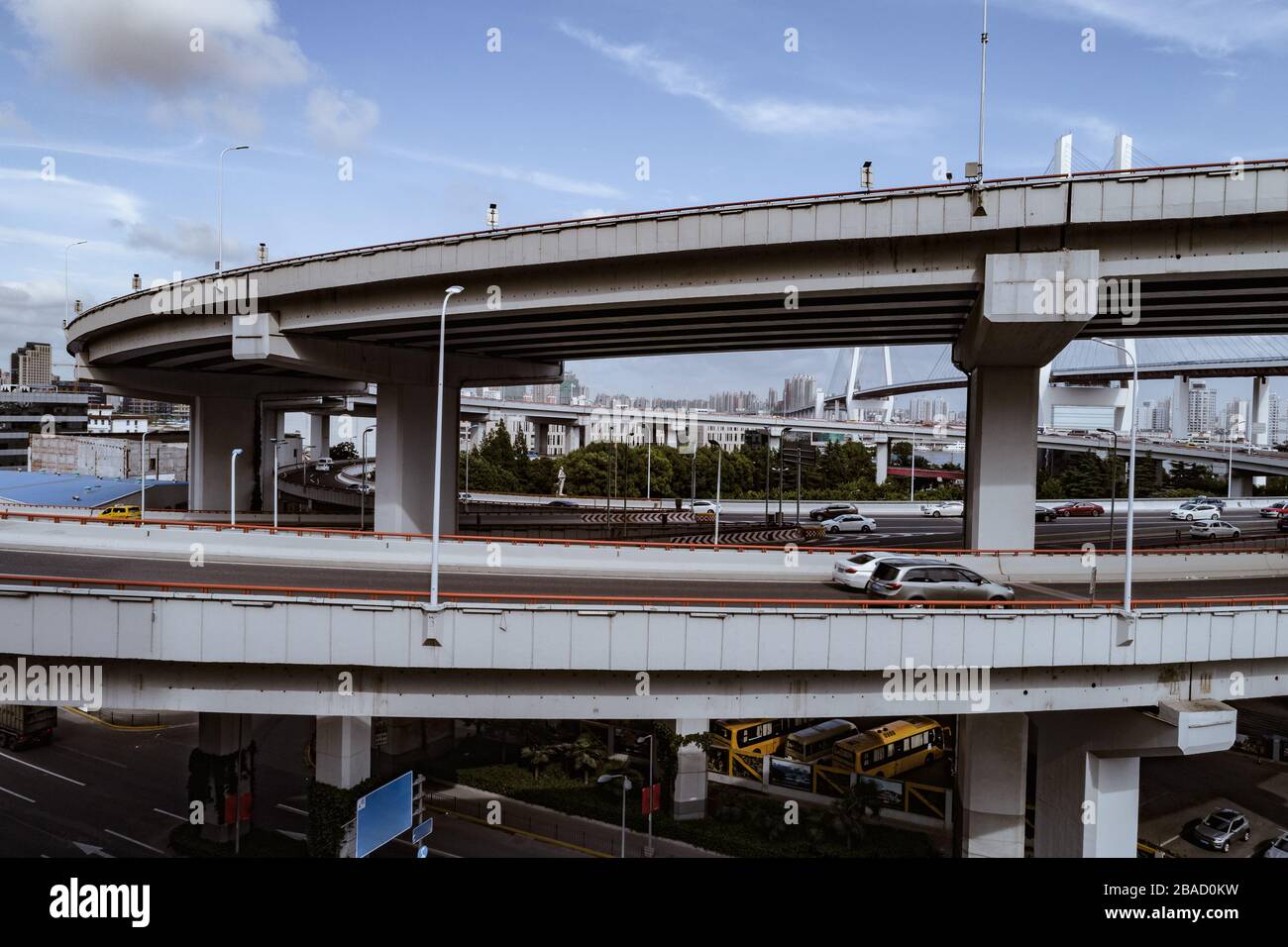 Aerial view of Nanpu Bridge Nanpu Bridge Approach Bridge in Shanghai ...