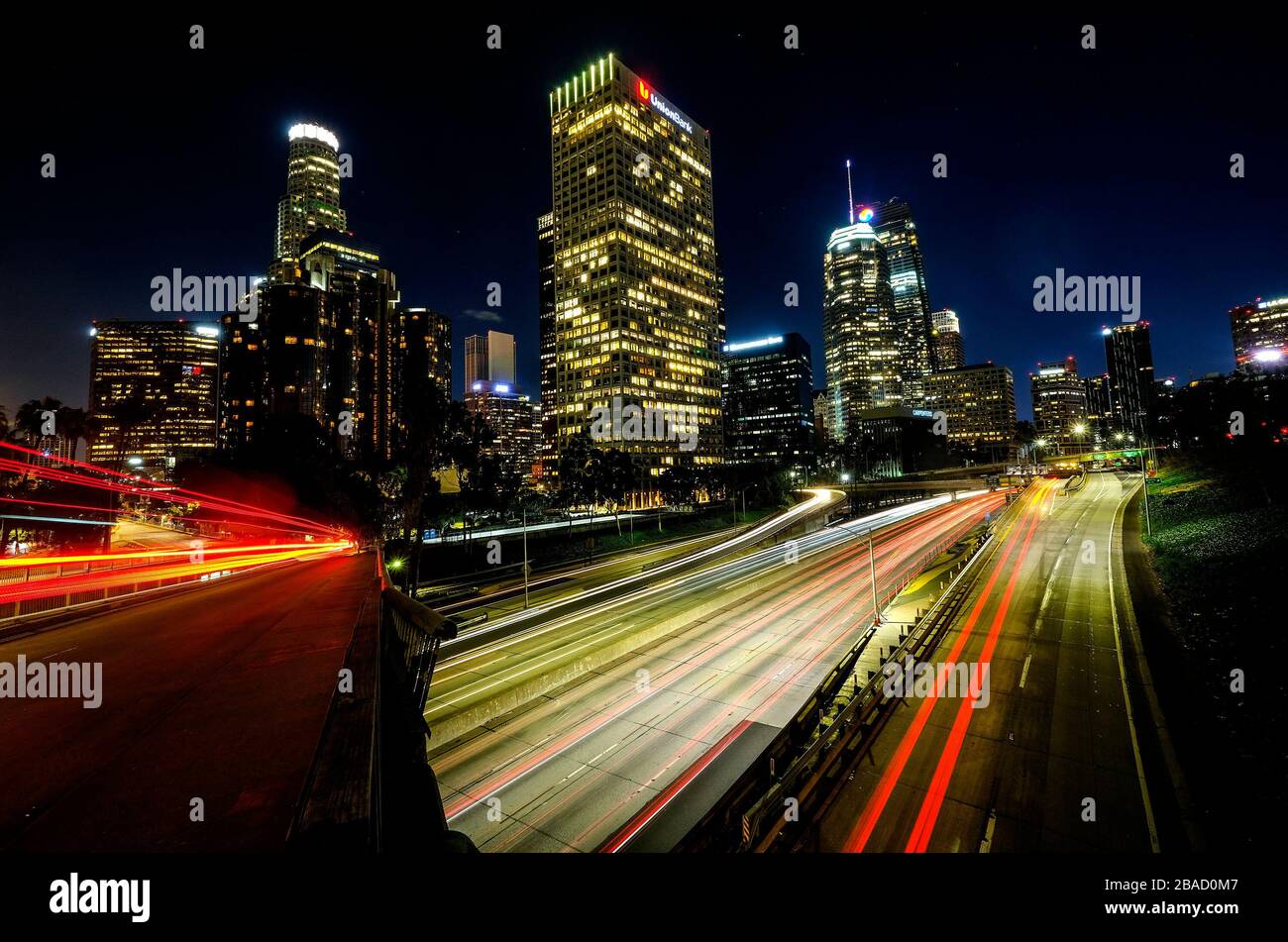 Los Angeles, California, USA. 26th Mar, 2020. A long camera exposure ...