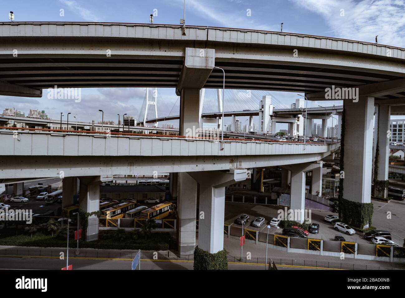Aerial view of Nanpu Bridge Nanpu Bridge Approach Bridge in Shanghai ...