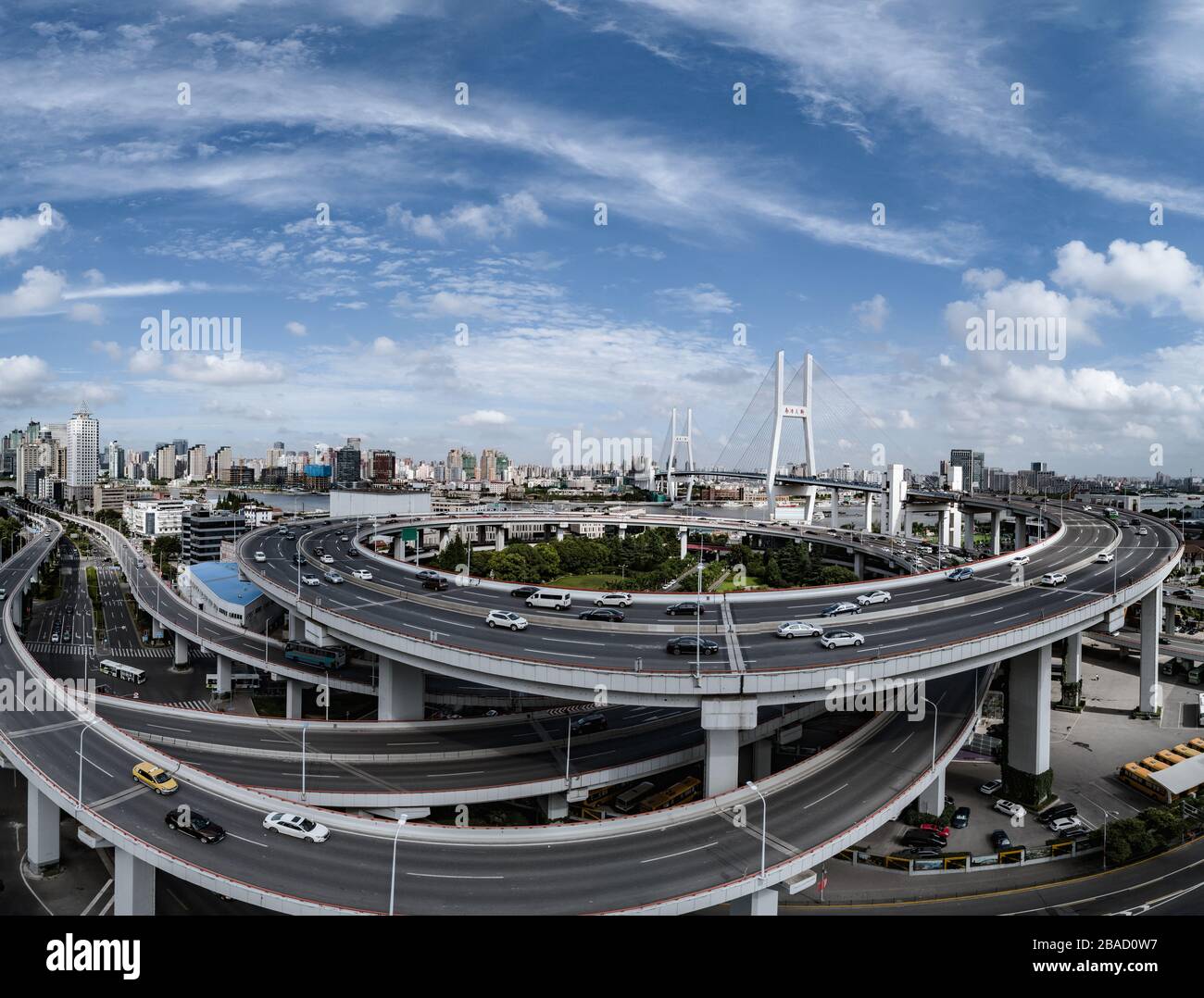 Aerial view of Nanpu Bridge Nanpu Bridge Approach Bridge in Shanghai ...