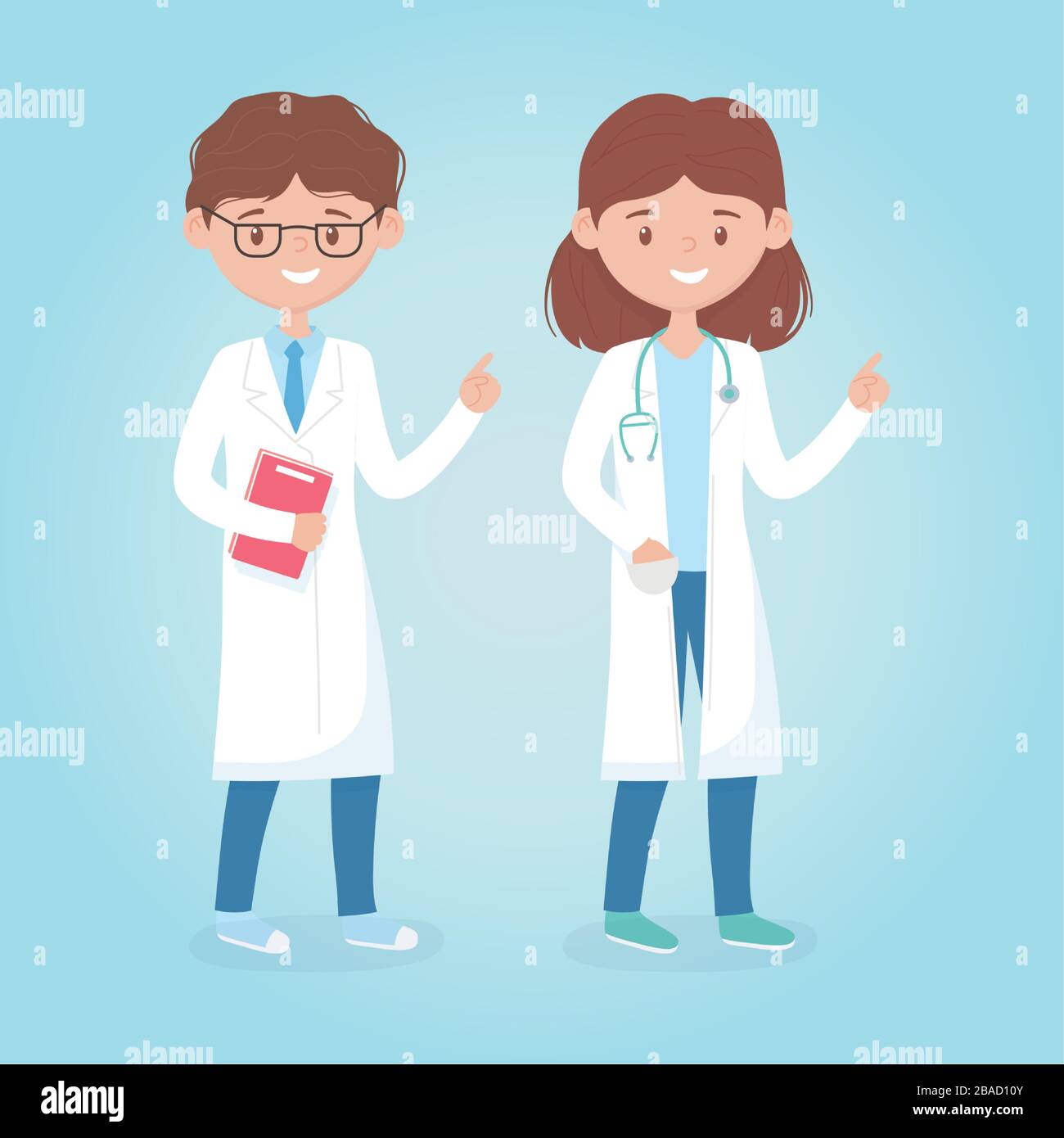 doctor online female and male staff medical with uniform cartoon vector ...