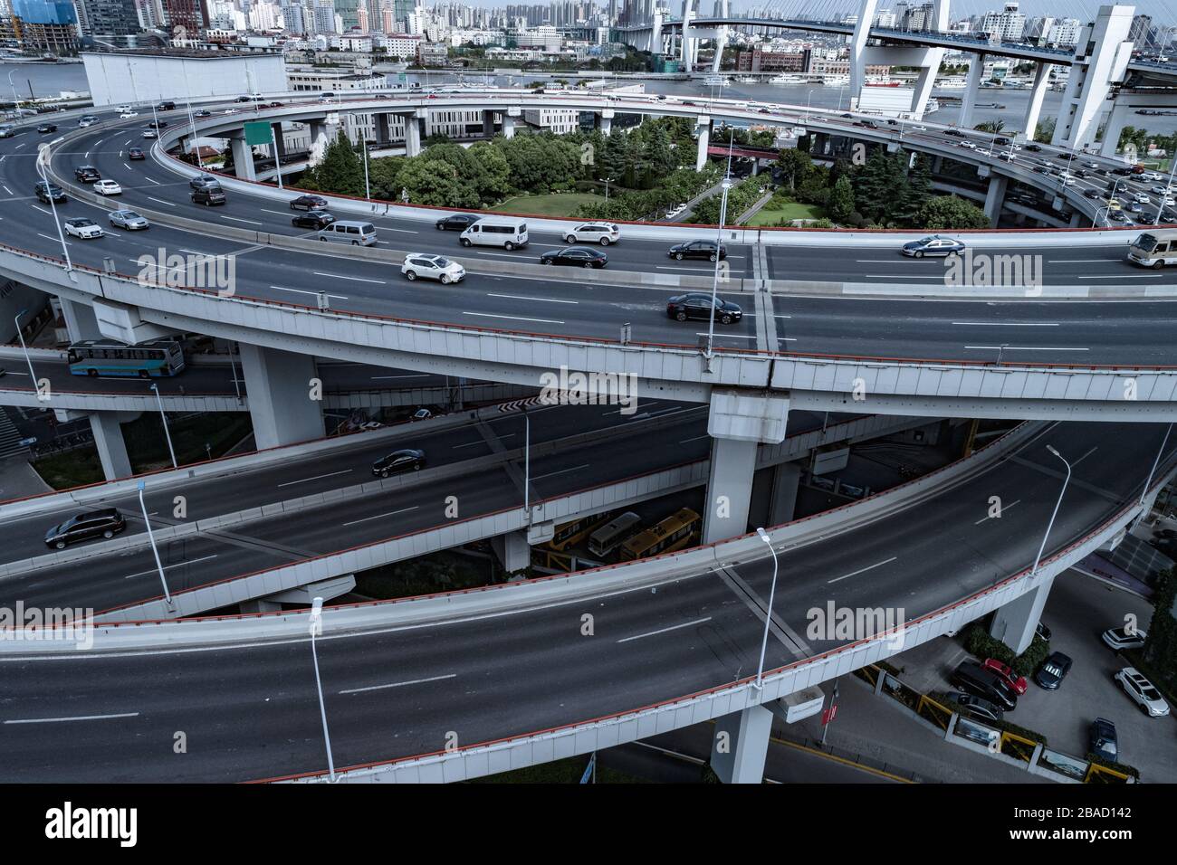 Aerial view of Nanpu Bridge Nanpu Bridge Approach Bridge in Shanghai ...