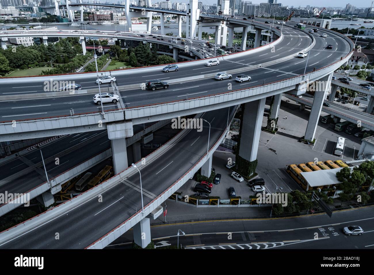 Aerial view of Nanpu Bridge Nanpu Bridge Approach Bridge in Shanghai ...