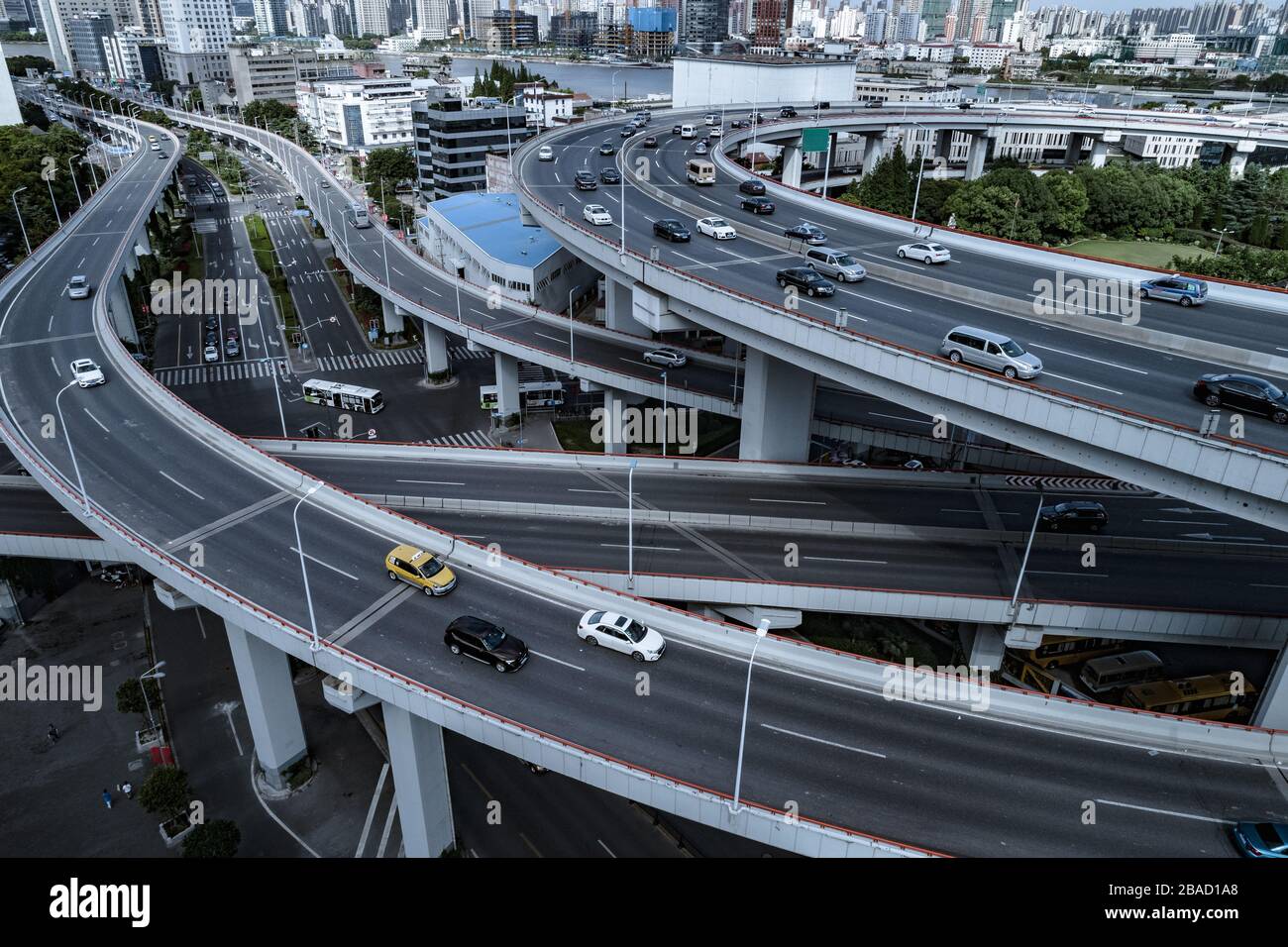 Aerial view of Nanpu Bridge Nanpu Bridge Approach Bridge in Shanghai ...