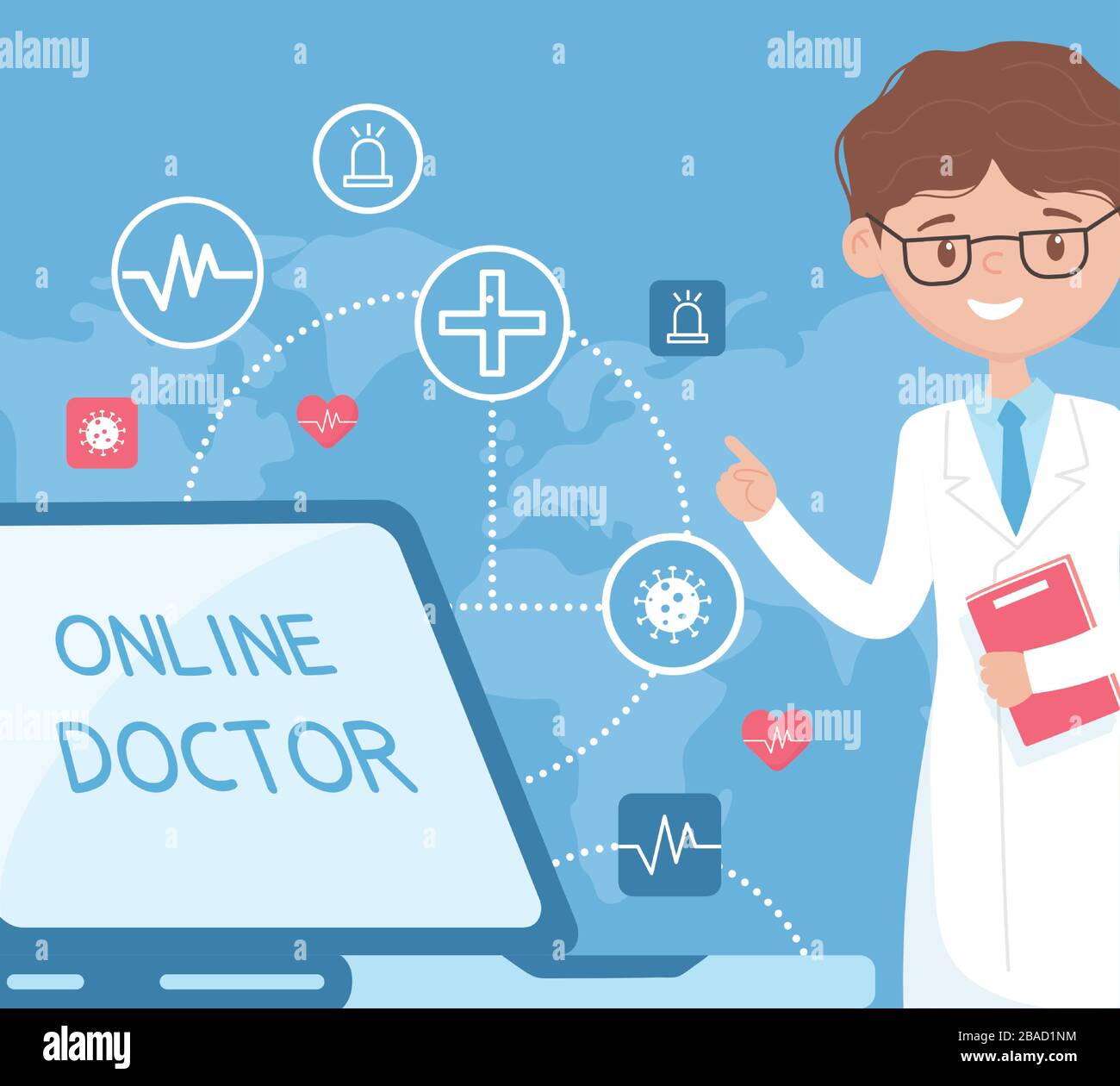 doctor online laptop web world assistance covid 19 virus vector ...