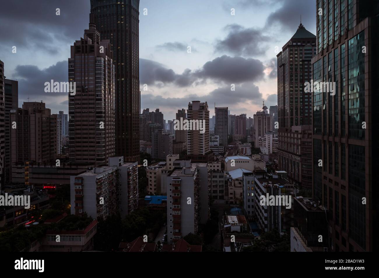 Aerial view of business area and cityscape in the dawn, West Nanjing ...