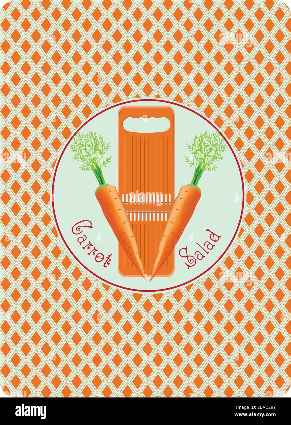 The carrot salad poster is in the shape of the back of a playing card ...