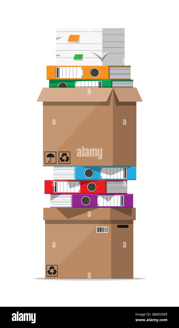 Pile of documents file folders and cardboard boxes Stock Vector Image ...