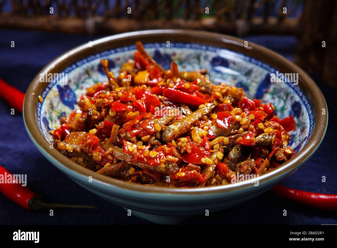 Under the food dry chilli fish Stock Photo - Alamy