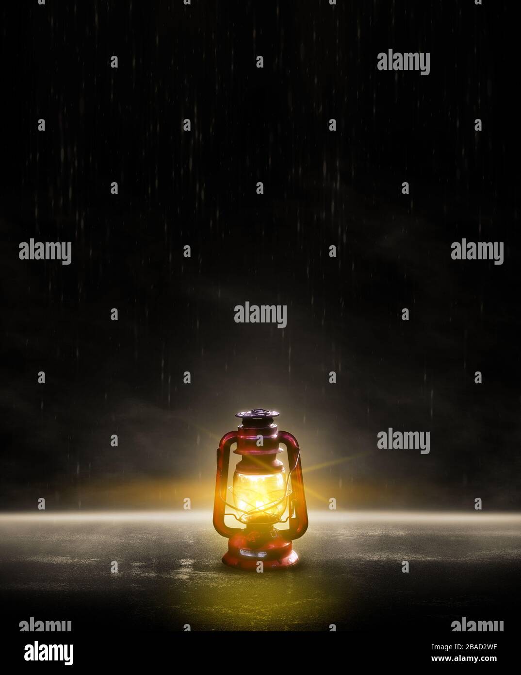 3D Rendering abstract dark night magic scene with night lanterns. Smoke ...