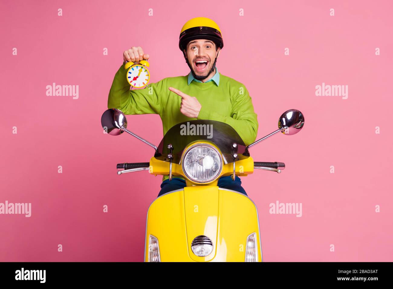 Portrait of his he nice attractive glad cheerful cheery guy sitting on ...