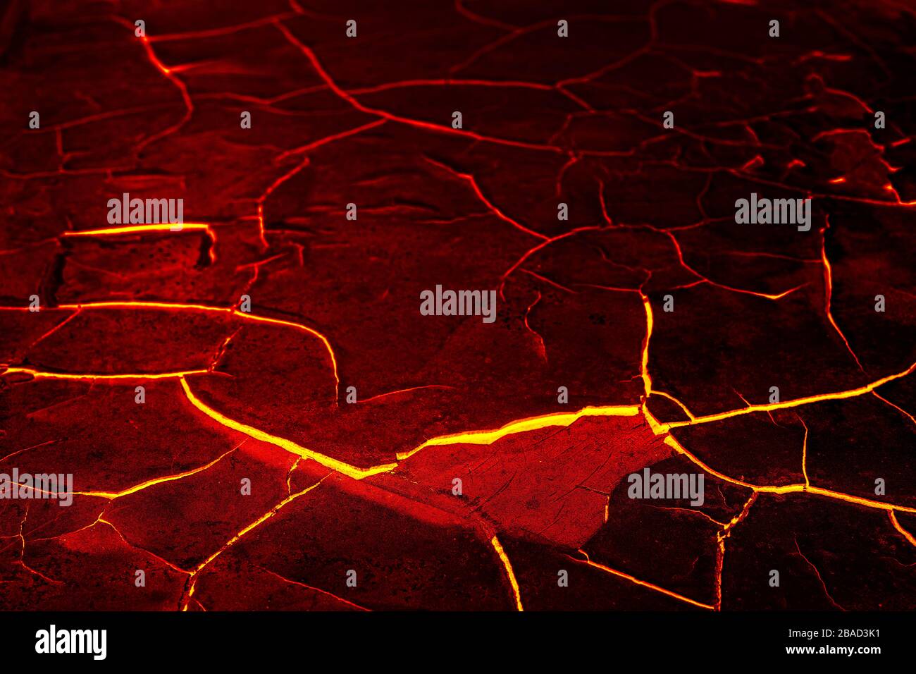 3D rendering heat red cracked ground texture after eruption volcano ...