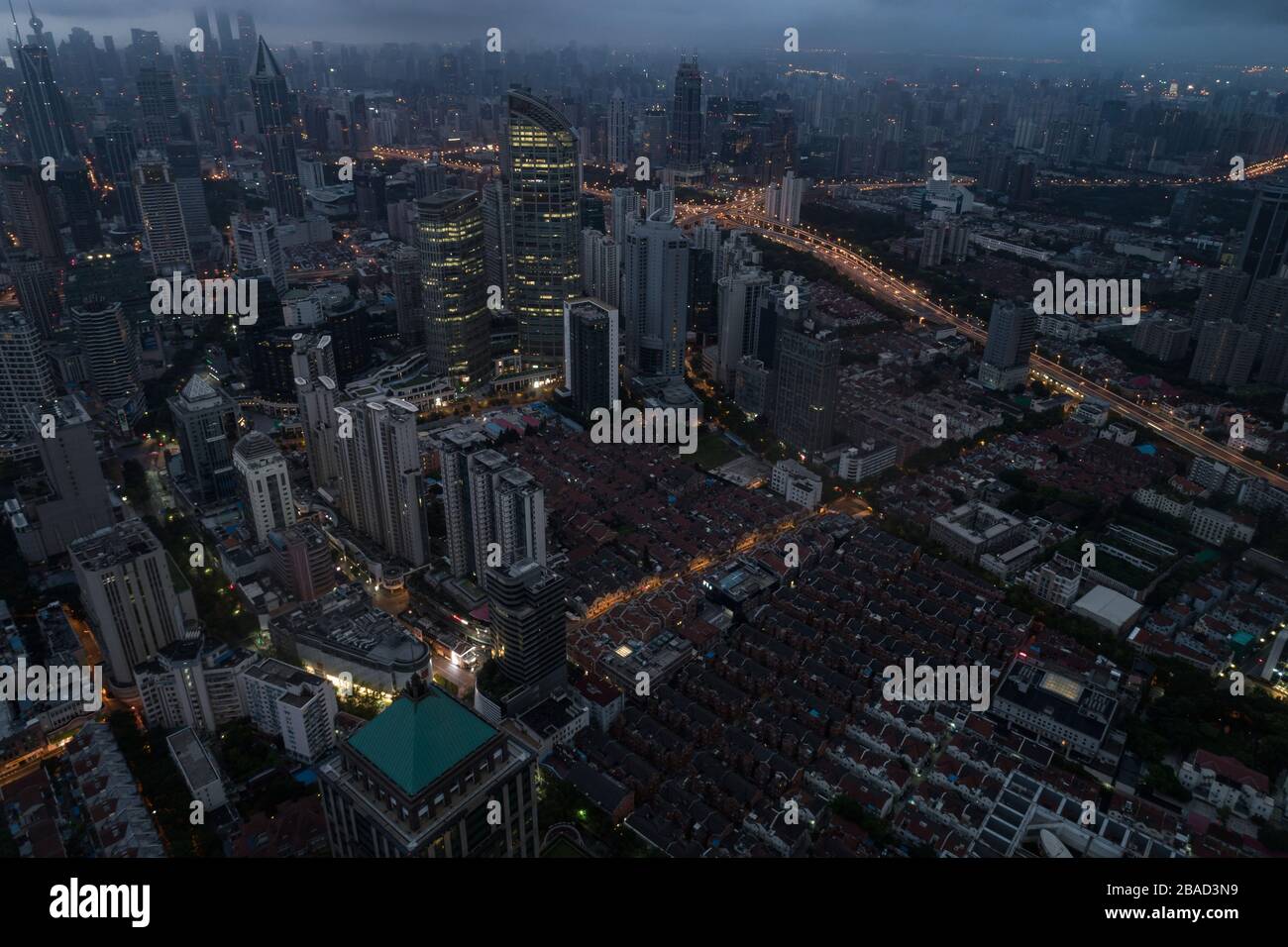 Aerial view of business area and cityscape in the dawn, West Nanjing ...