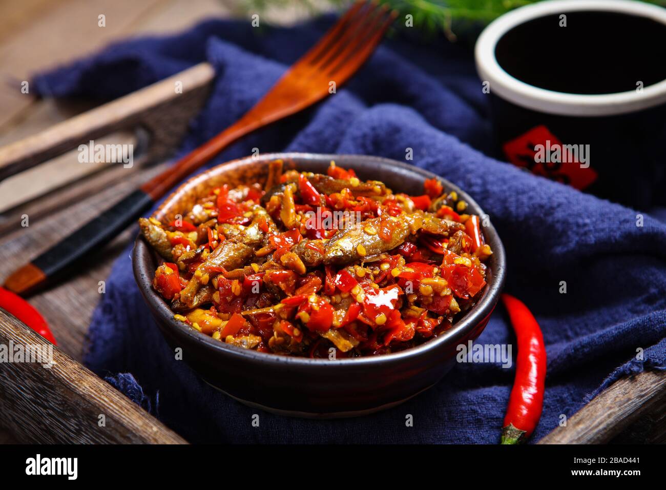 Under the food dry chilli fish Stock Photo - Alamy