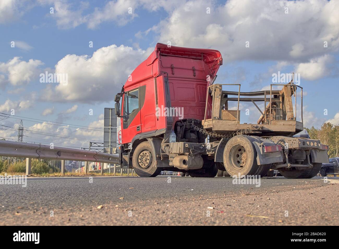 an exploding truck wheel caused an accident on the road Stock Photo - Alamy
