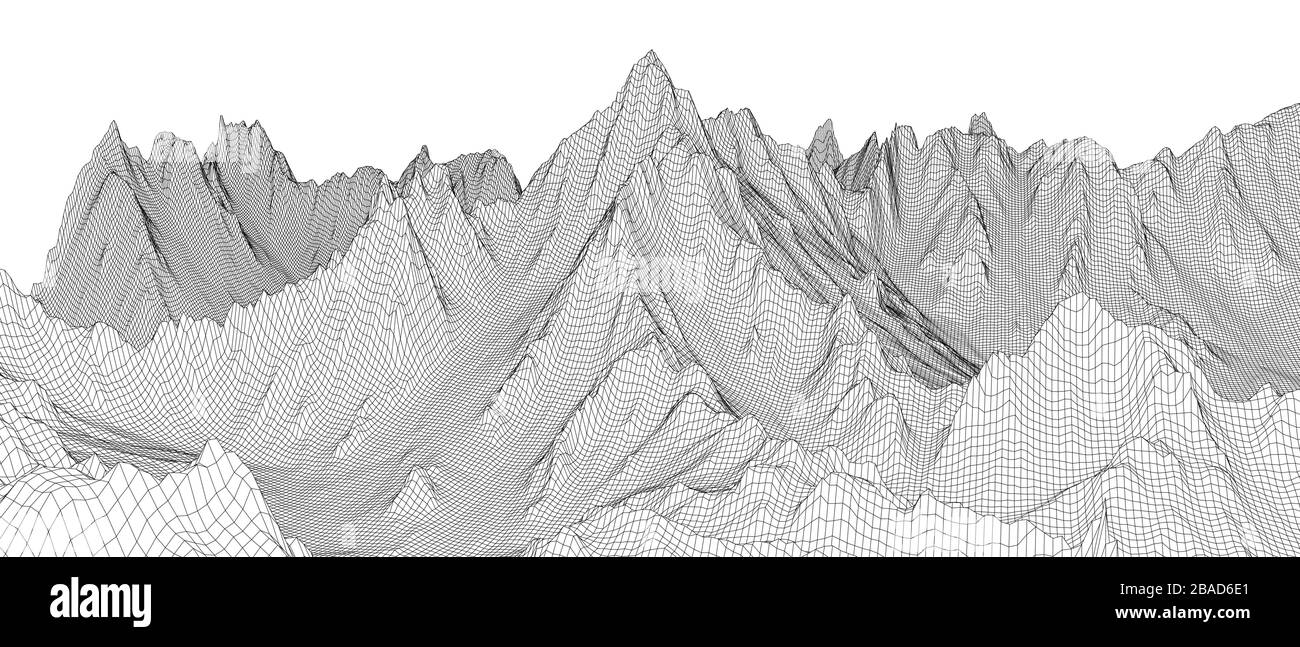 Abstract 3d wire-frame landscape. Blueprint style. Vector rendering ...