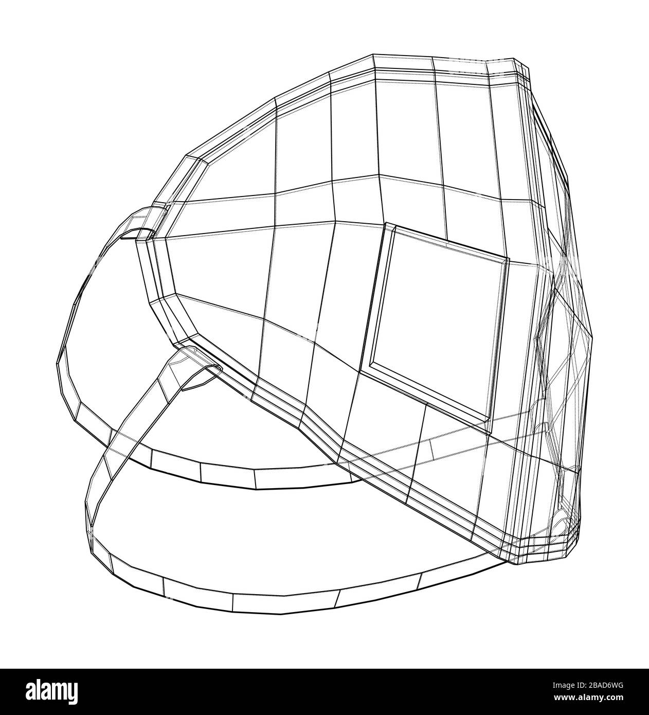 Medical surgical mask. Blueprint style. Vector rendering from 3D model ...