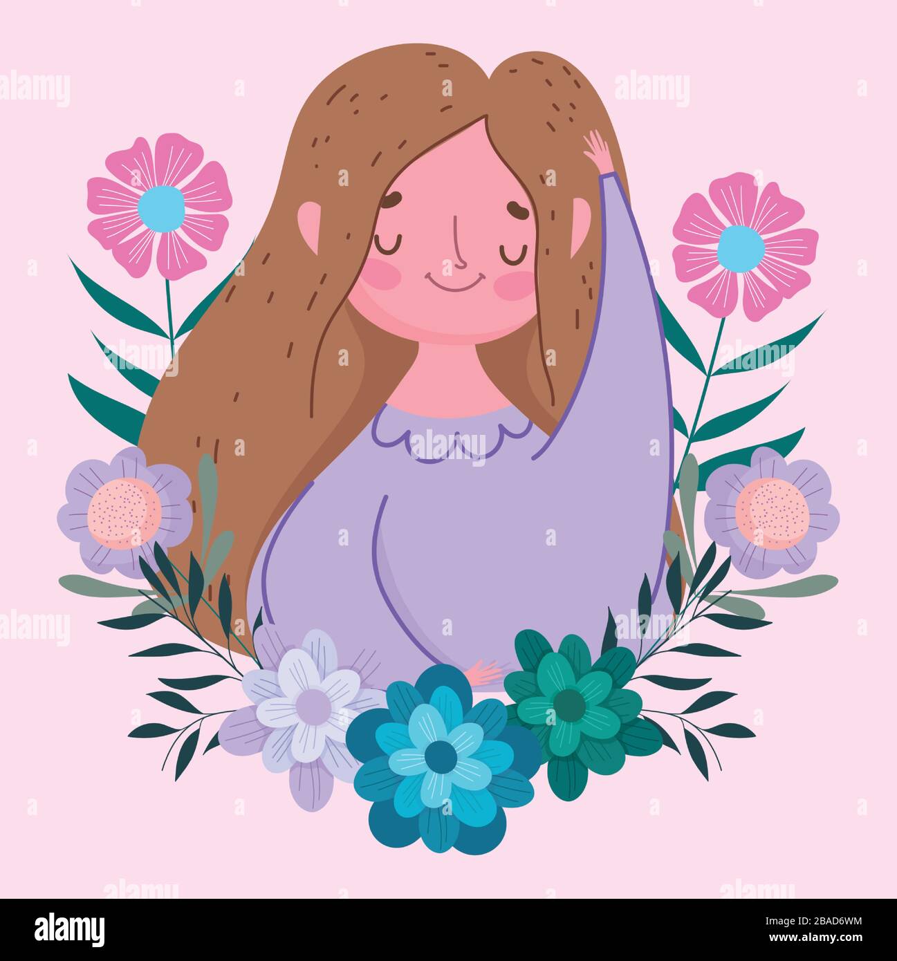 happy mothers day, cute mom around flowers floral decoration vector ...