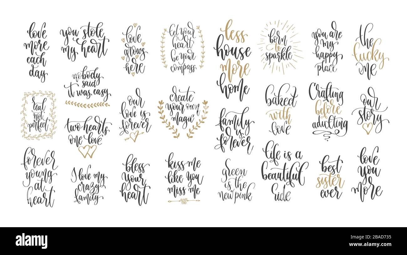 set of 25 hand lettering inscription text positive quotes design ...