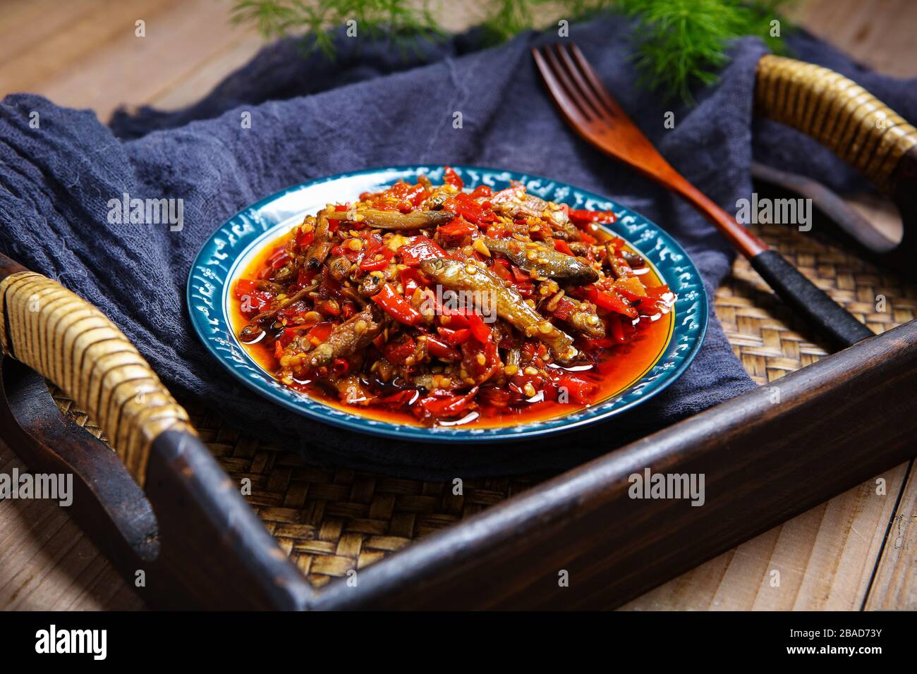 Under the food dry chilli fish Stock Photo - Alamy