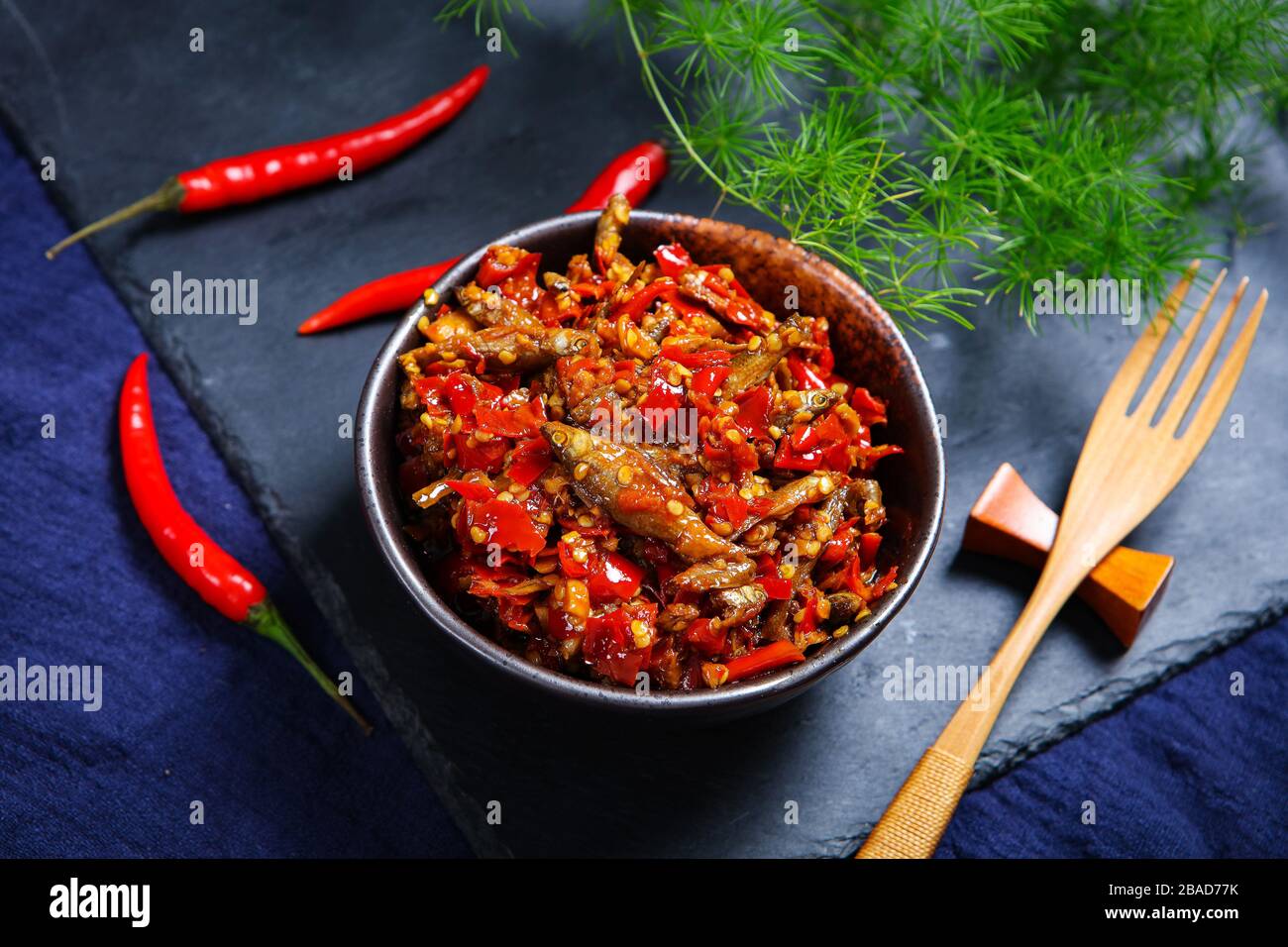 Under the food dry chilli fish Stock Photo - Alamy