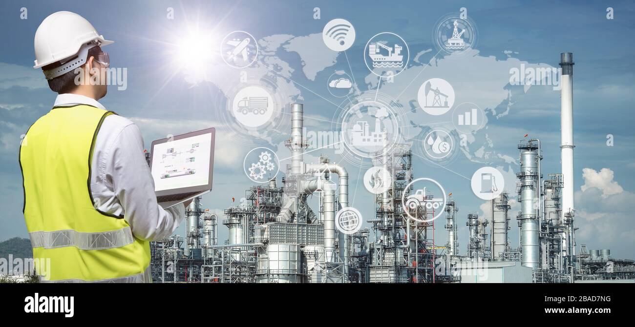 Industry 4.0 of oil and gas refining process of refinery plant, Double ...