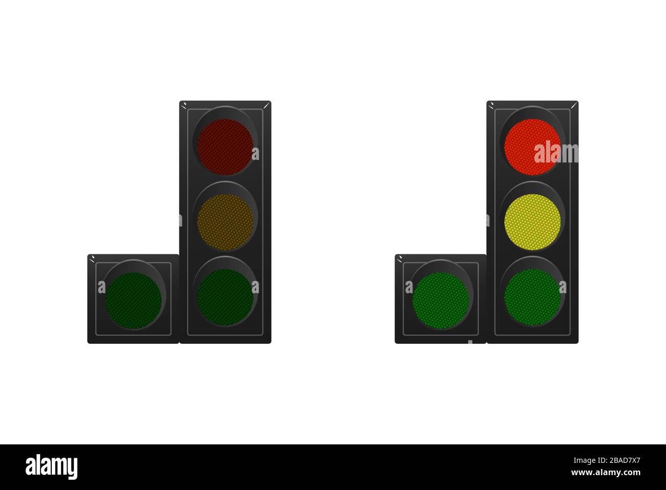 Set of traffic lights. Red, yellow and green. The traffic is straight ...