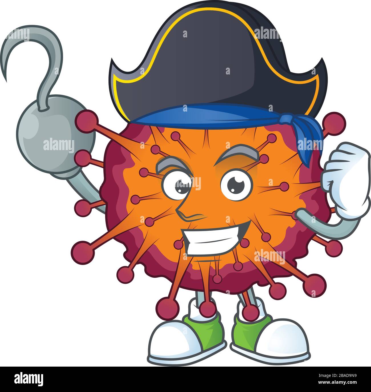 One hand Pirate cartoon design style of COVID19 syndrome wearing a hat ...