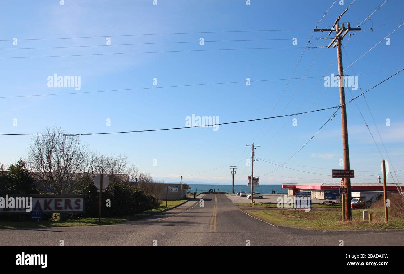 Point Roberts, Canada. 18th Feb, 2020. View from a road of the flat ...
