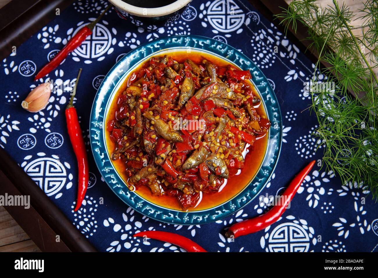 Under the food dry chilli fish Stock Photo - Alamy