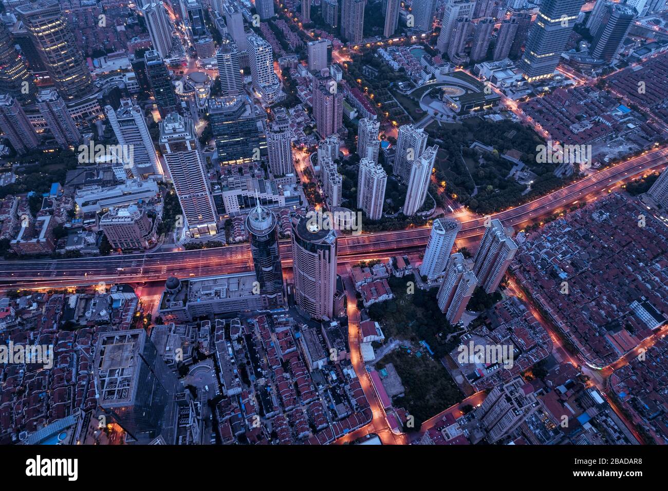 aerial view of East Nanjing Road, Huangpu District, Shanghai, China. In ...