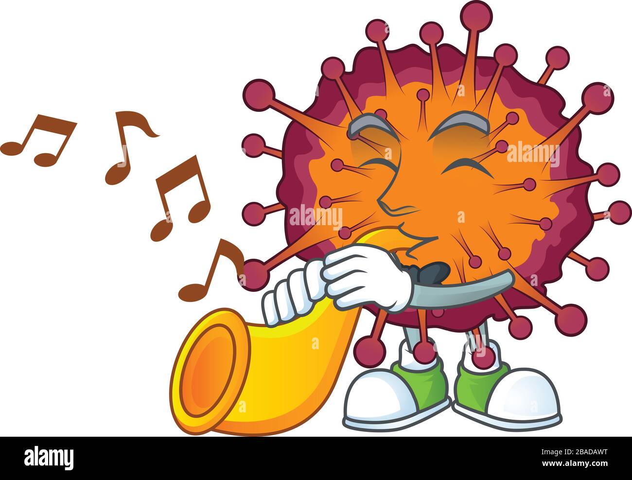 COVID19 syndrome cartoon character playing music with a trumpet Stock ...